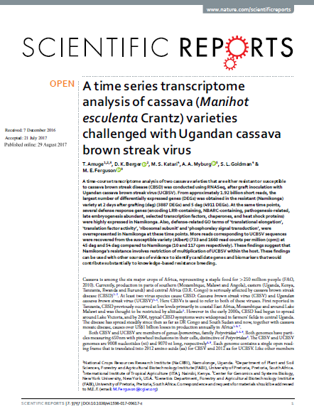 A time series transcriptome analysis of cassava varieties challenged ... A time series transcriptome analysis of cassava varieties challenged ...